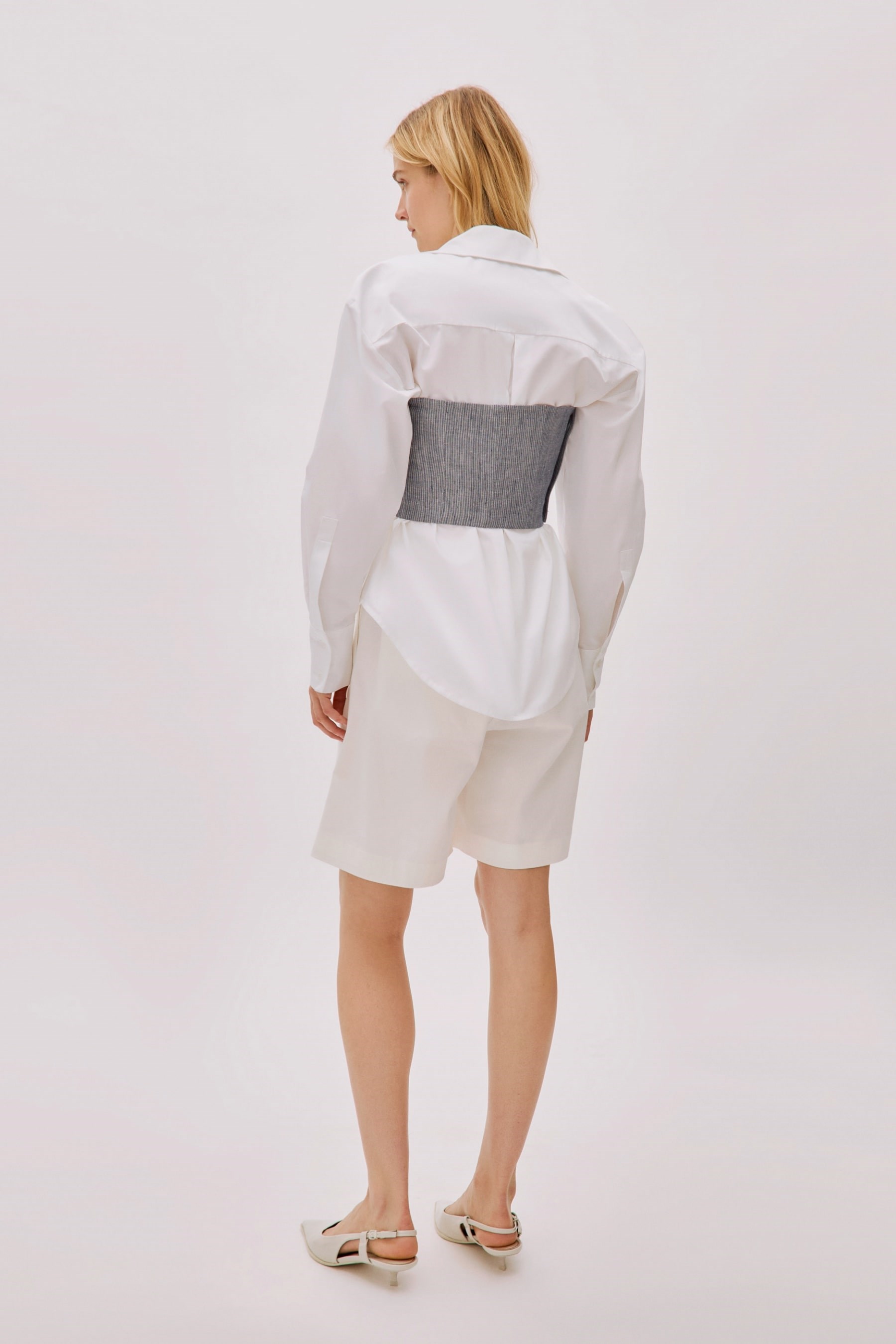 Storm Blue Striped Linen-Blend Bustier Top - Labeca London