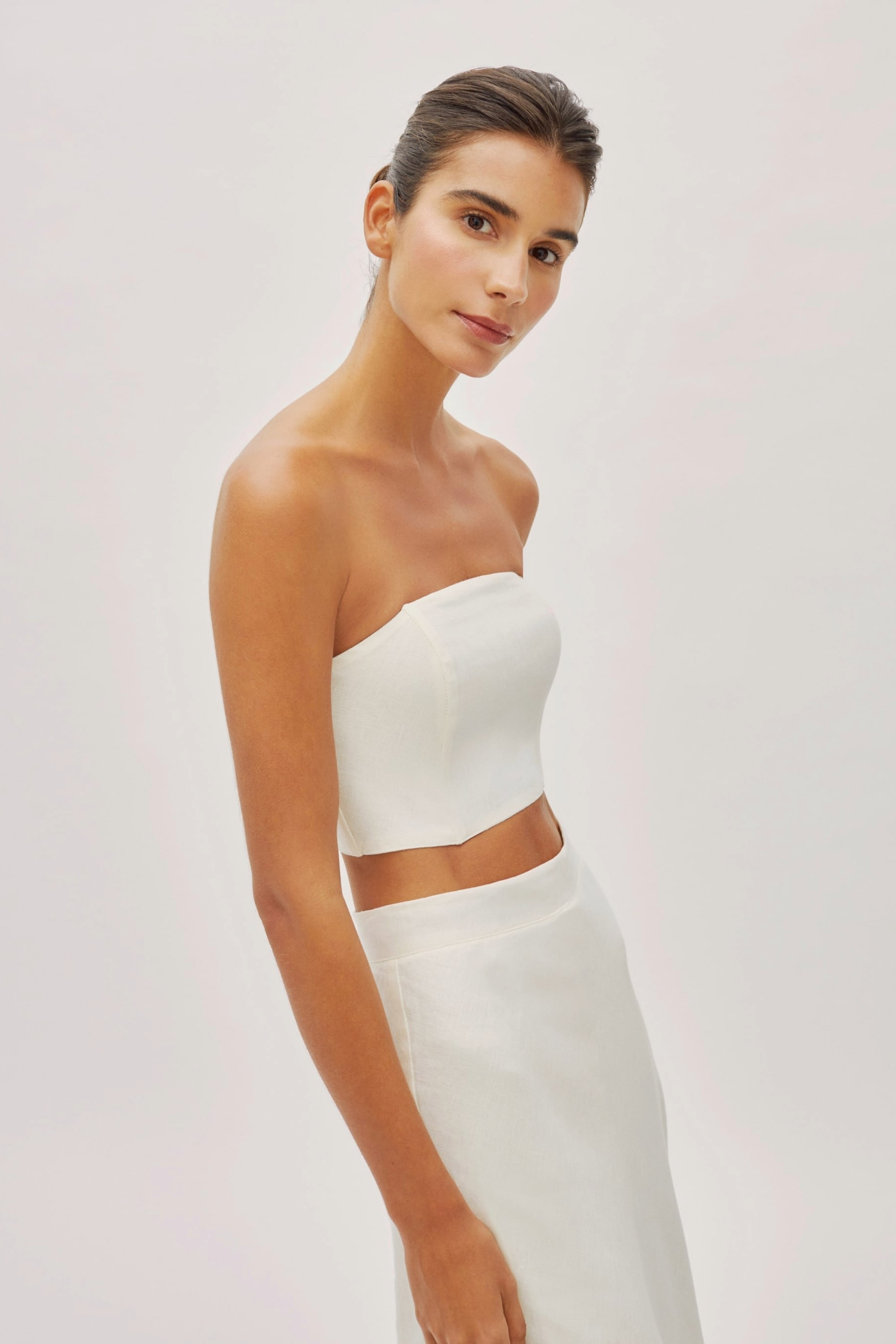Clara Off-White Linen Bandeau Top | Labeca London - Labeca London