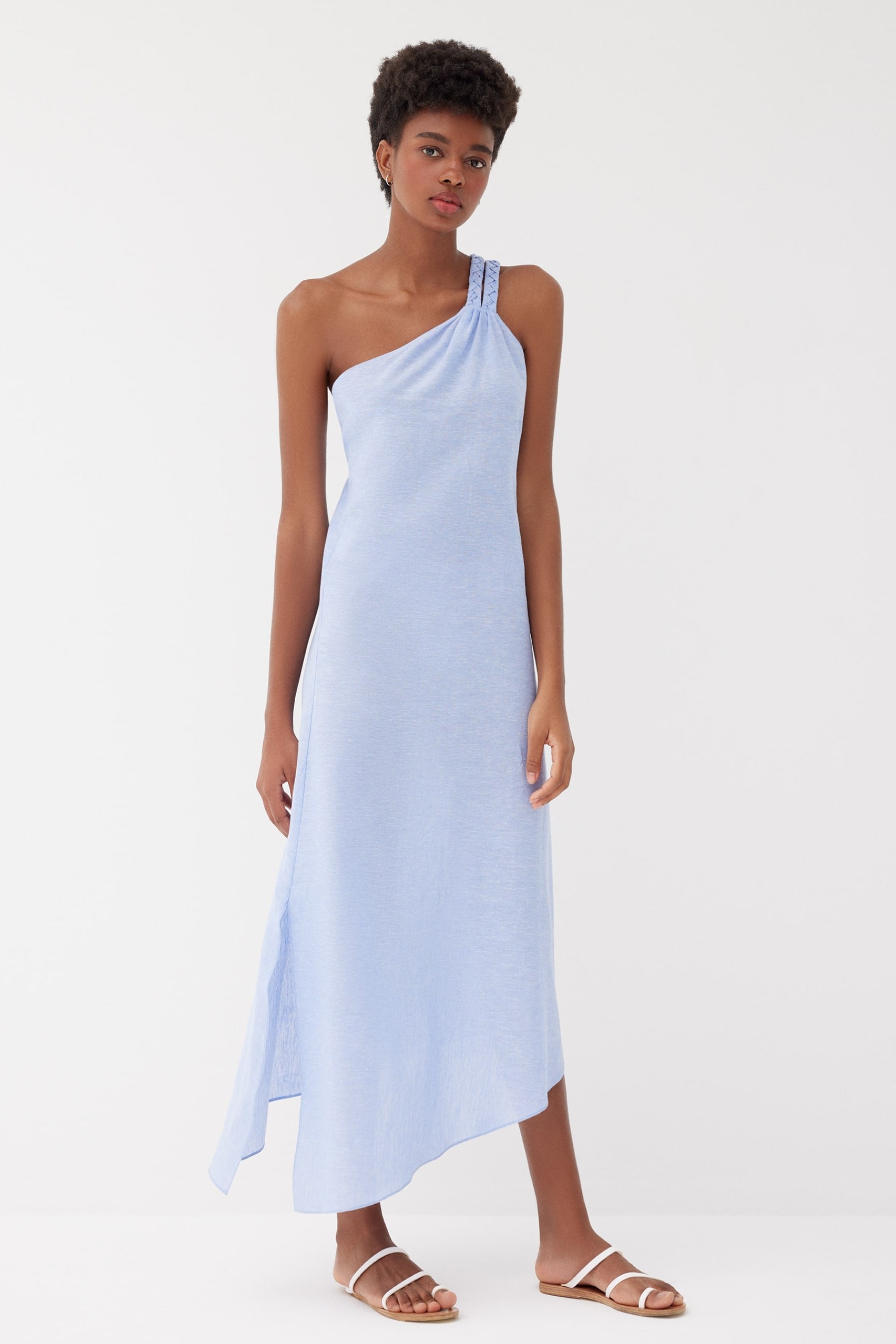 Luna Powder Blue Linen Braided Dress - Labeca London