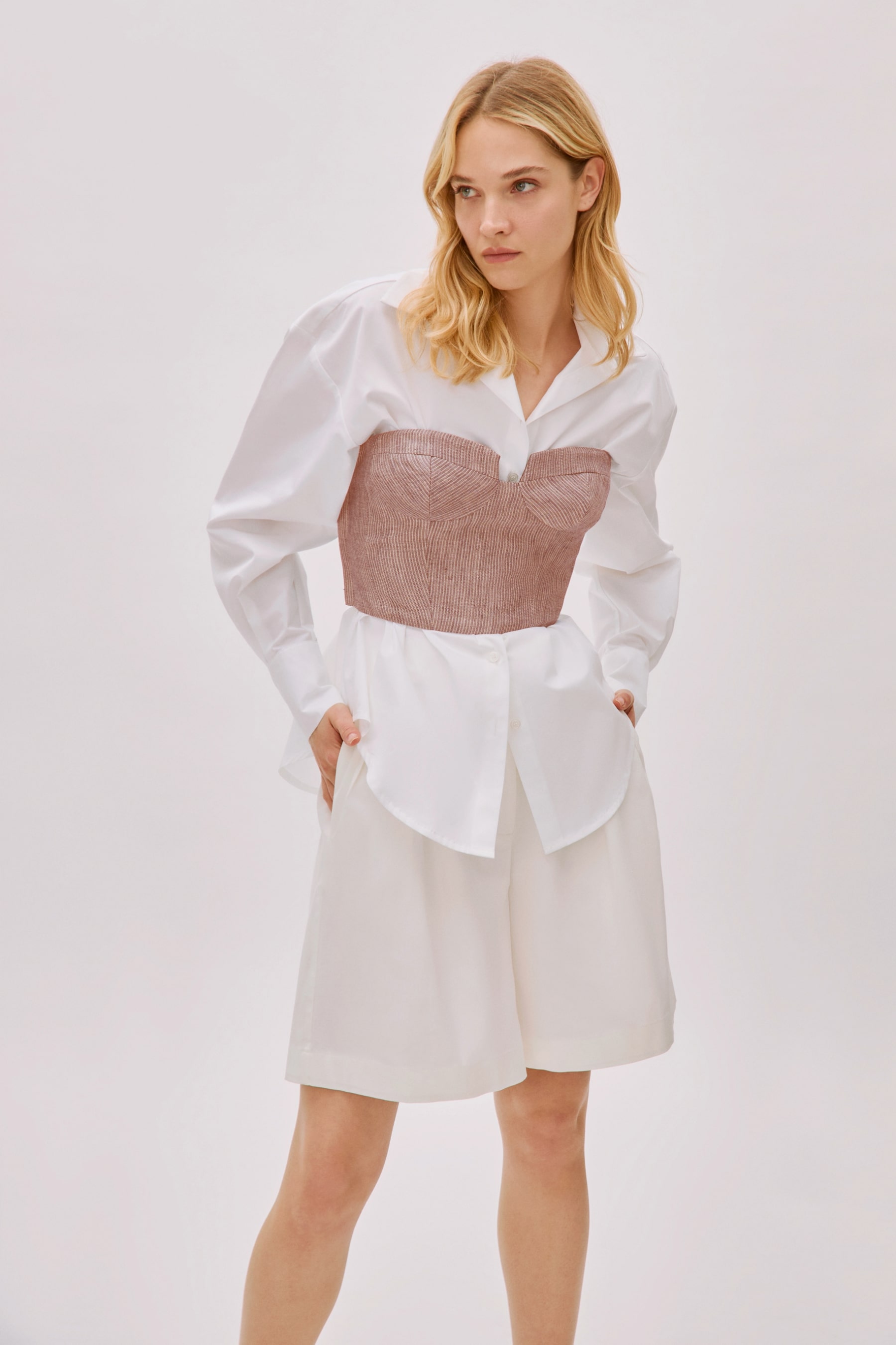 Storm Red Striped Linen-Blend Bustier Top - Labeca London