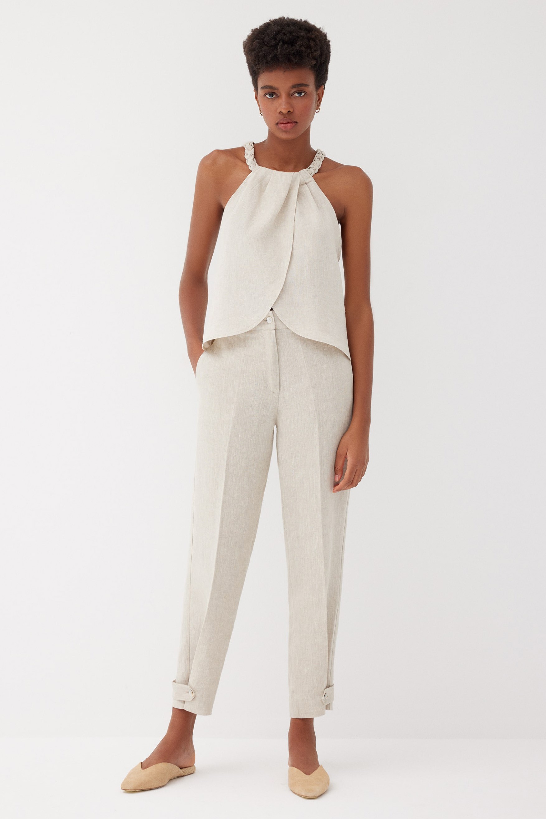 Isla Barley Linen Braided Halter Neck Top | Labeca London - Labeca London